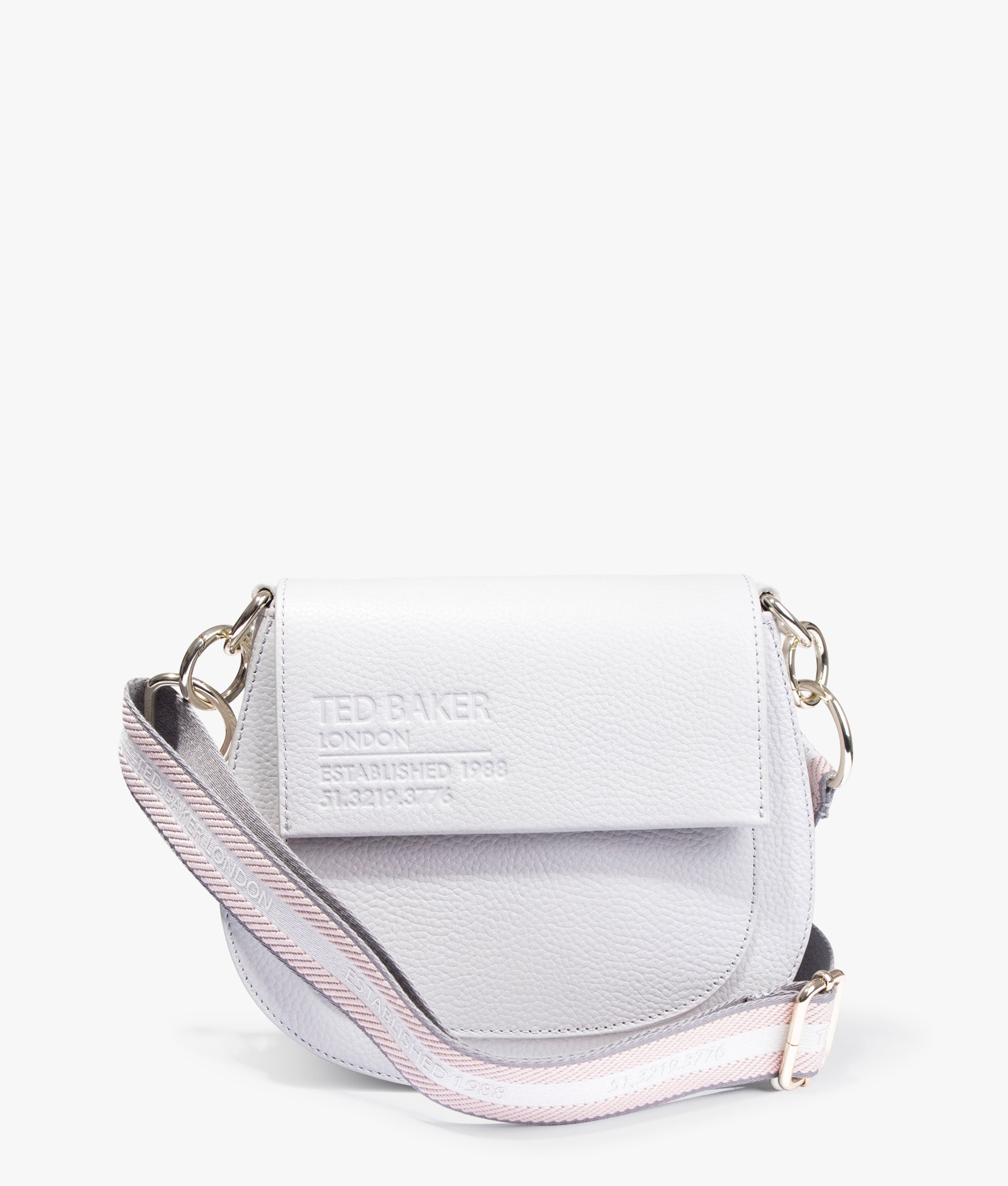 Ted Baker | Daliai branded webbing crossbody in light grey | EQVVS Womens